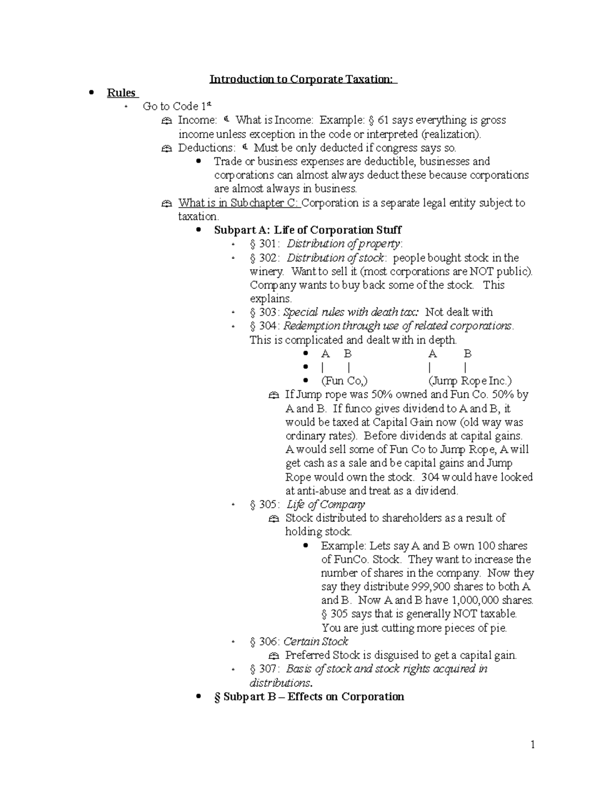 Corporate Tax Outline - Introduction to Corporate Taxation: Rules o Go ...