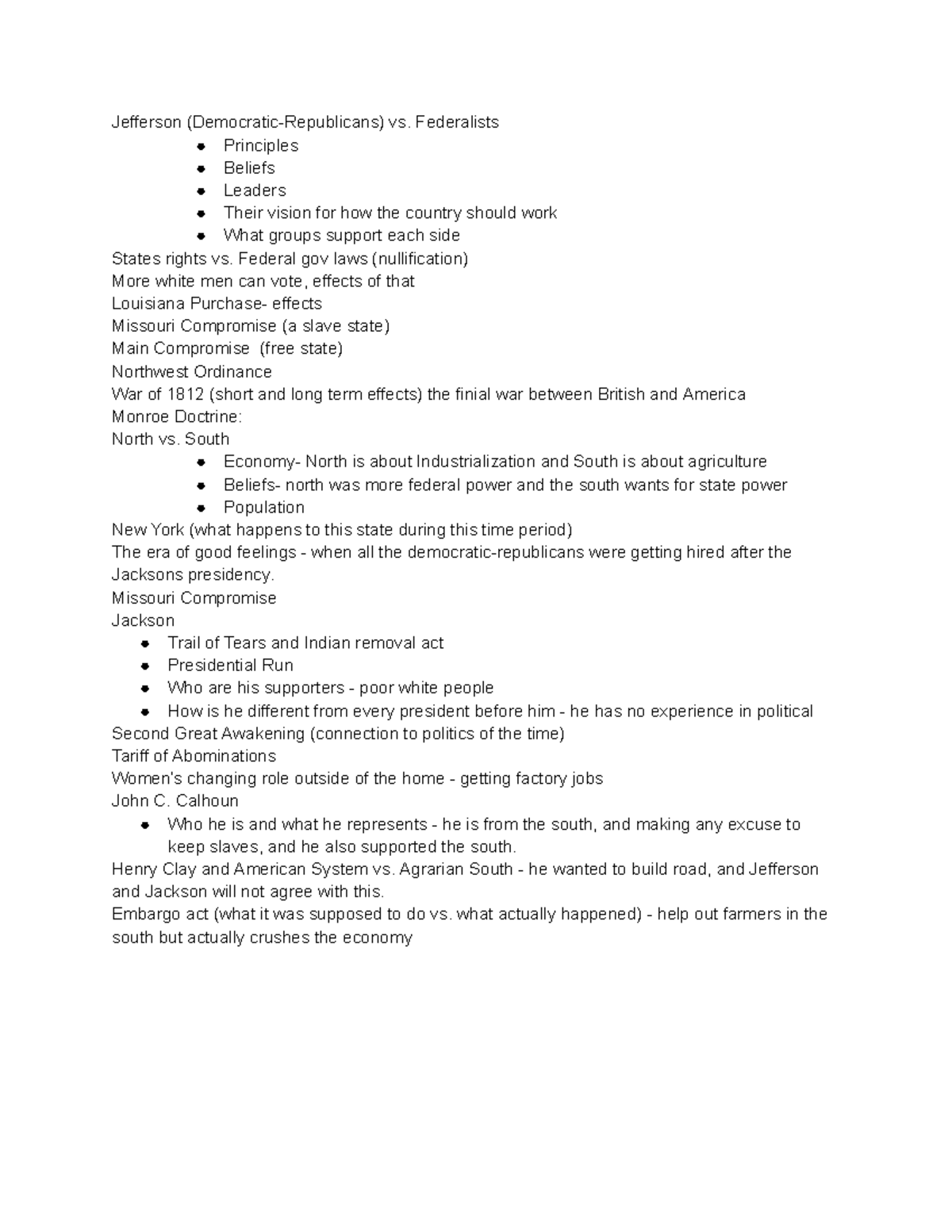 Apush Jefferson and Jacksonian America Study Guide - Jefferson ...