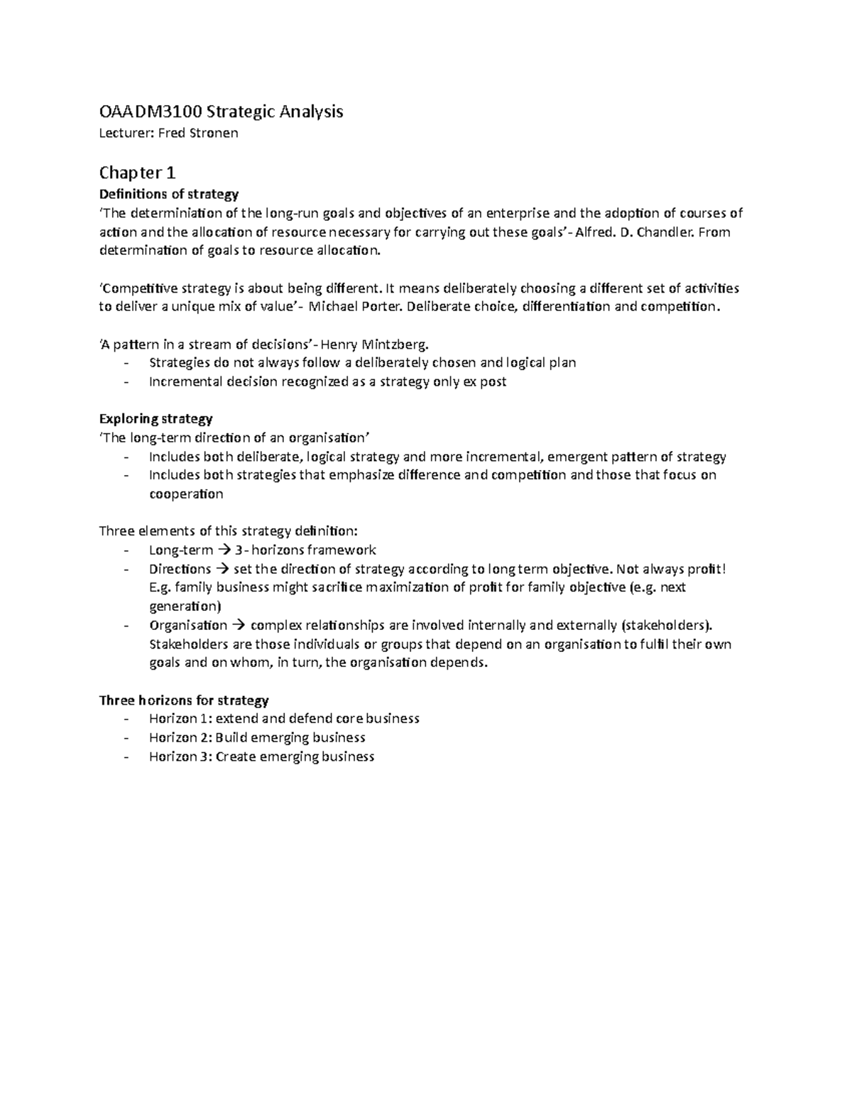 Strategic Analysis summary ch 1-6 - OAADM3100 Strategic Analysis ...