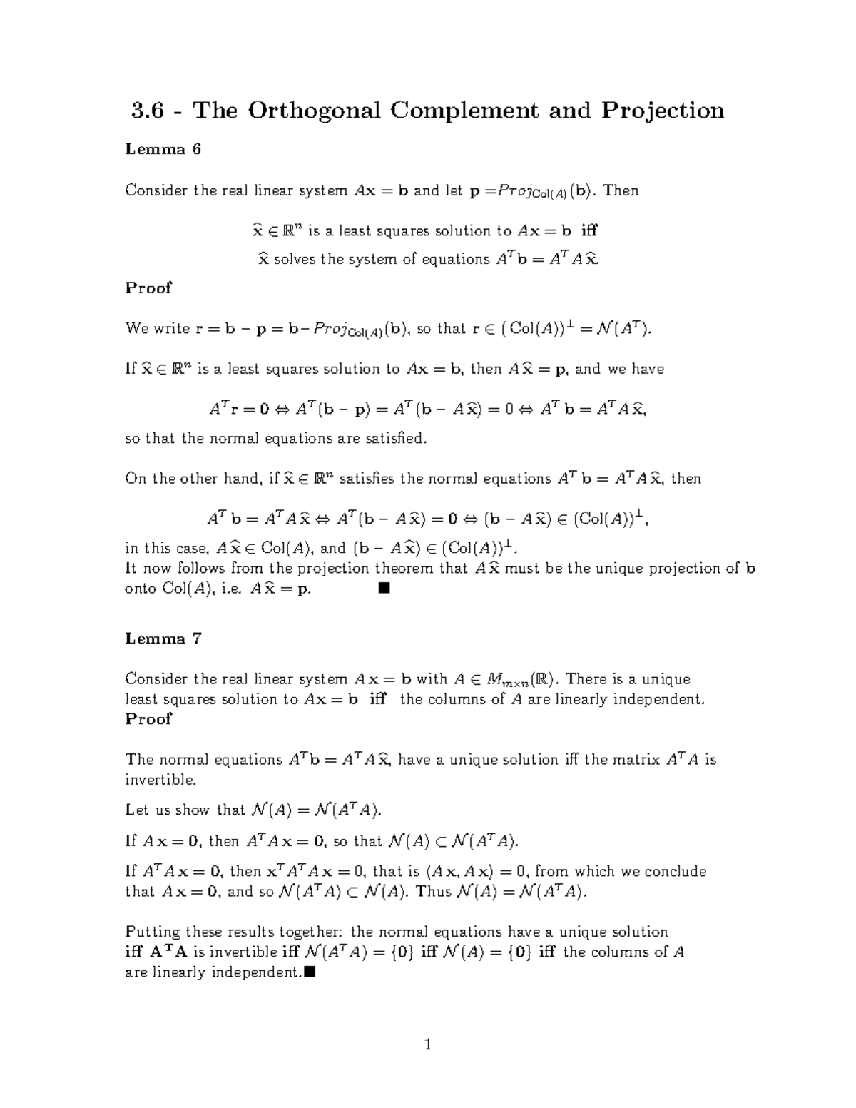CH 3 - Ch 3 - 3 - The Orthogonal Complement and Projection Lemma 6 Consider the real linear ...