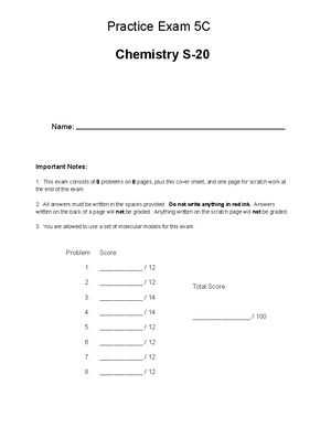 Practice-Exam-5A - Practice test - Chemistry S- Name: Important Notes ...