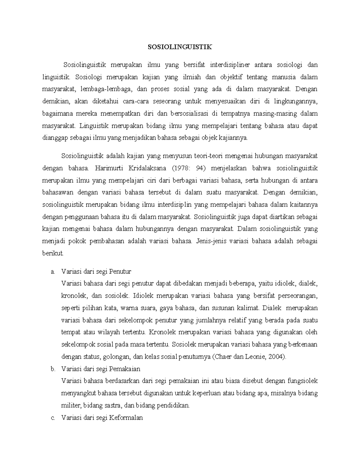 Hakikat Sosiolinguistik dan Jenis-Jenis Variasi Bahasa ...