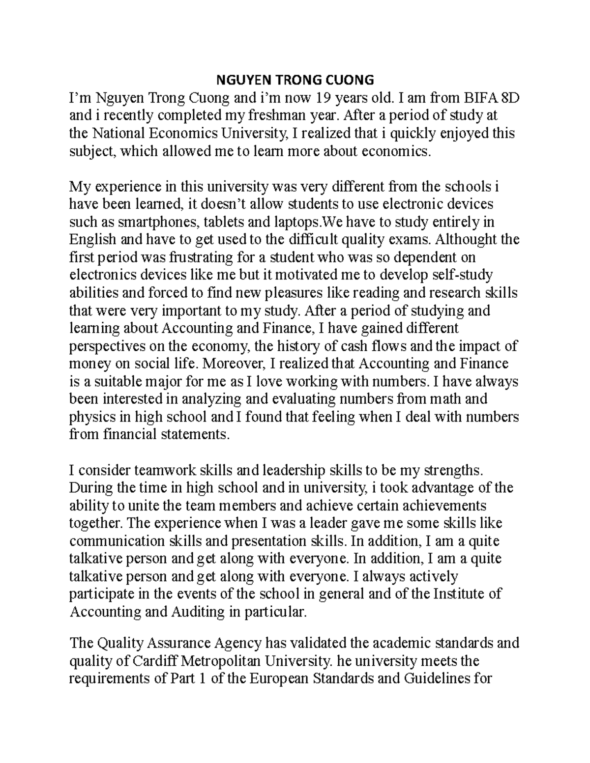 Statement 2 - mfgh - NGUYEN TRONG CUONG I’m Nguyen Trong Cuong and i’m ...