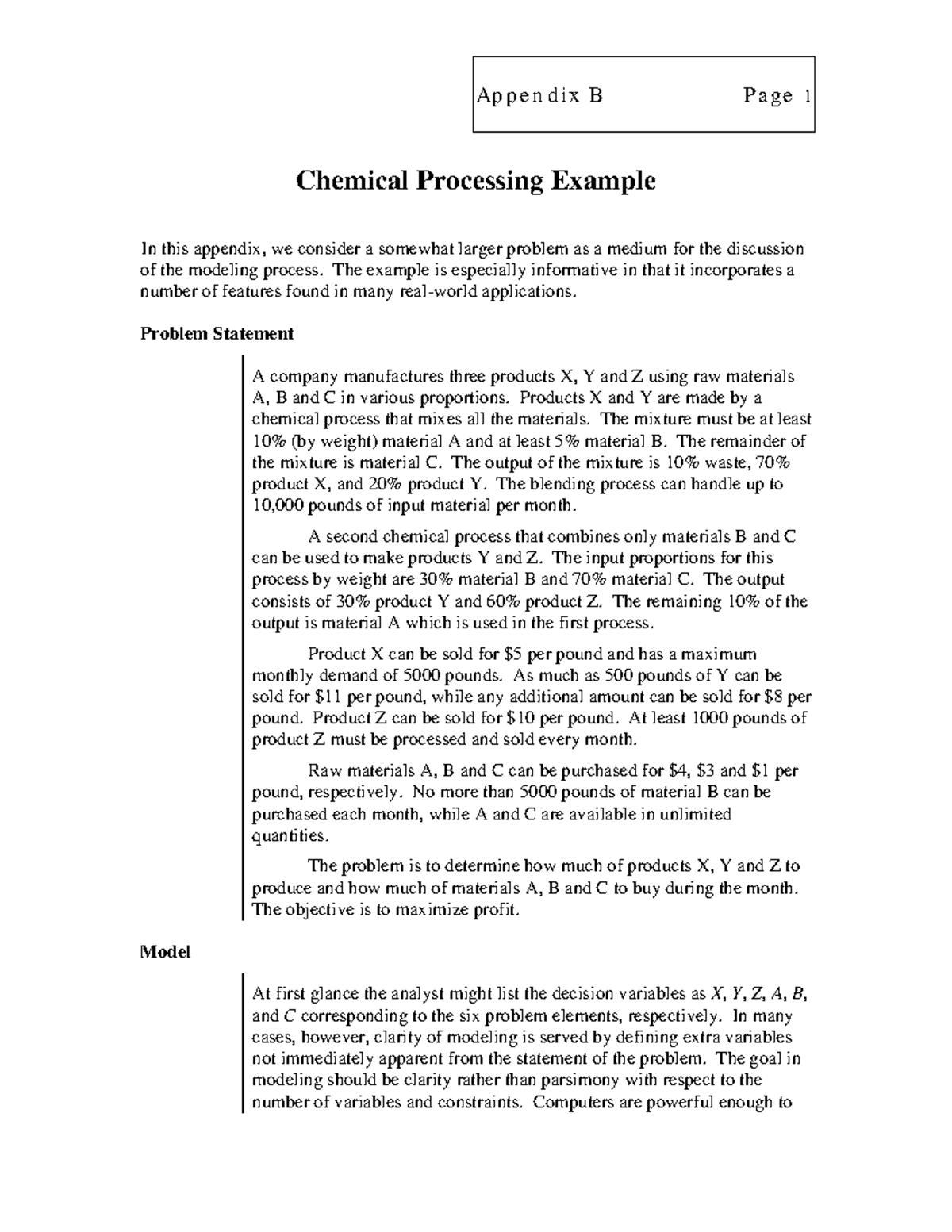 Chem - Appendix B Page 1 Chemical Processing Example In this appendix ...