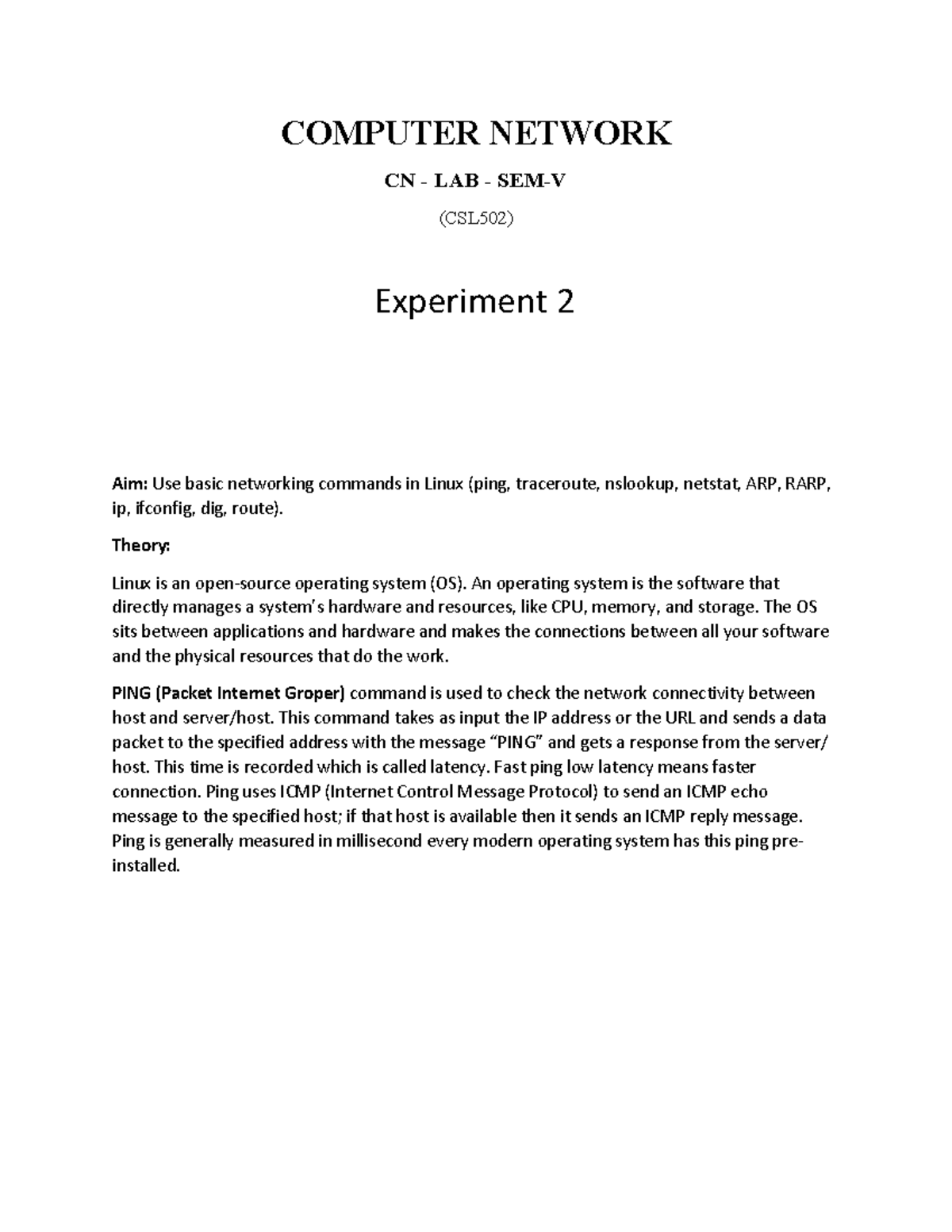 CN EXP2 - Computer Network Experiment 2 - COMPUTER NETWORK CN - LAB ... CN EXP2 - Computer Network Experiment 2 - COMPUTER NETWORK CN - LAB ...