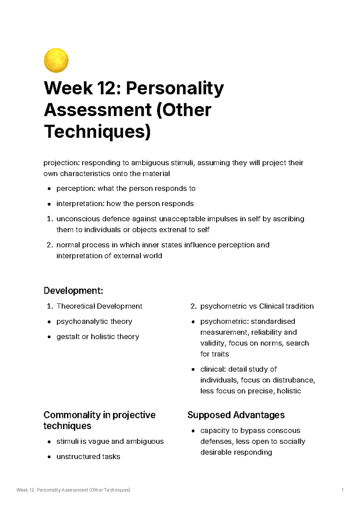 Week 12 Personality Assessment (Other Techniques) - 🌕 Week 12 ...