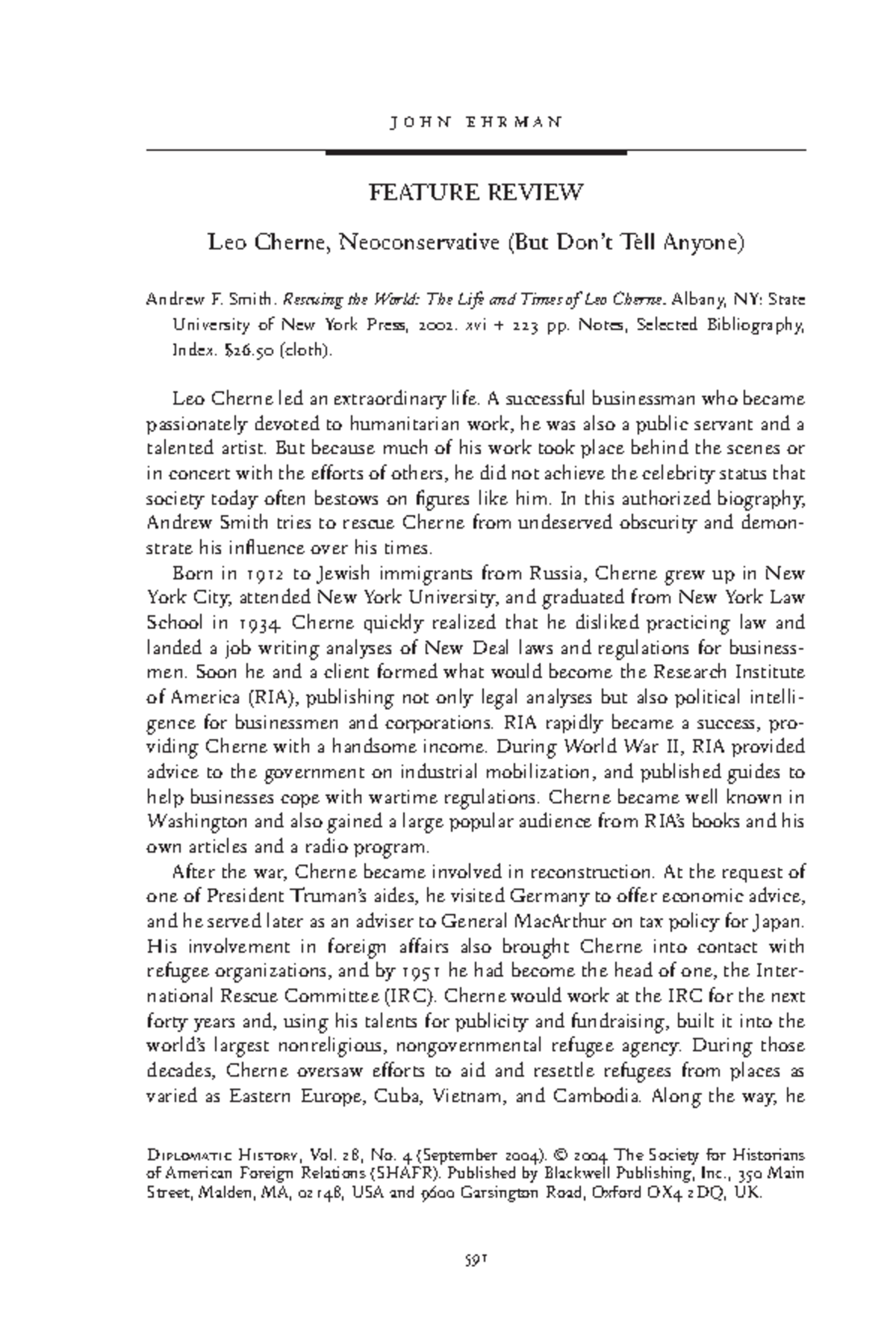 Leo Cherne, Neoconservative (But Don't Tell Anyone) - j o h n e h r m a ...