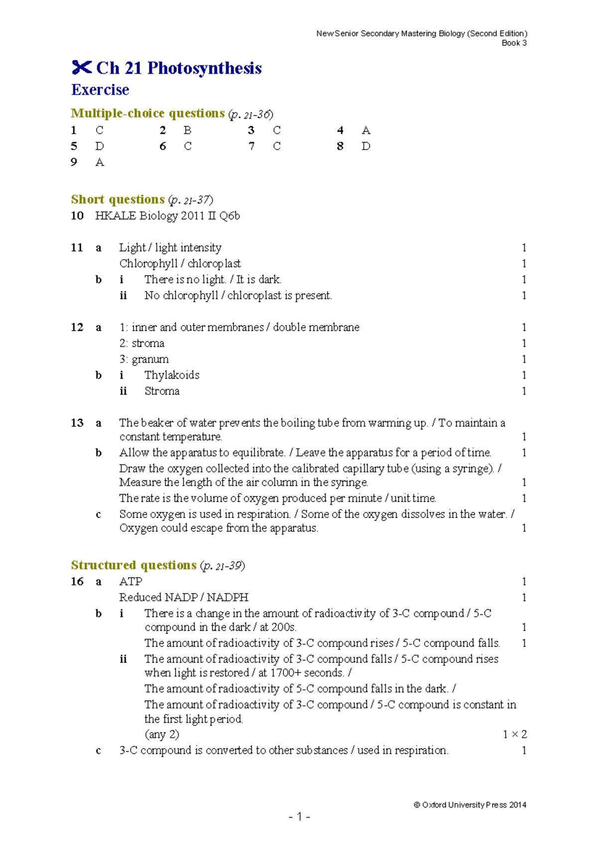 Ch21 Textbook Answer - New Senior Secondary Mastering Biology (Second ...