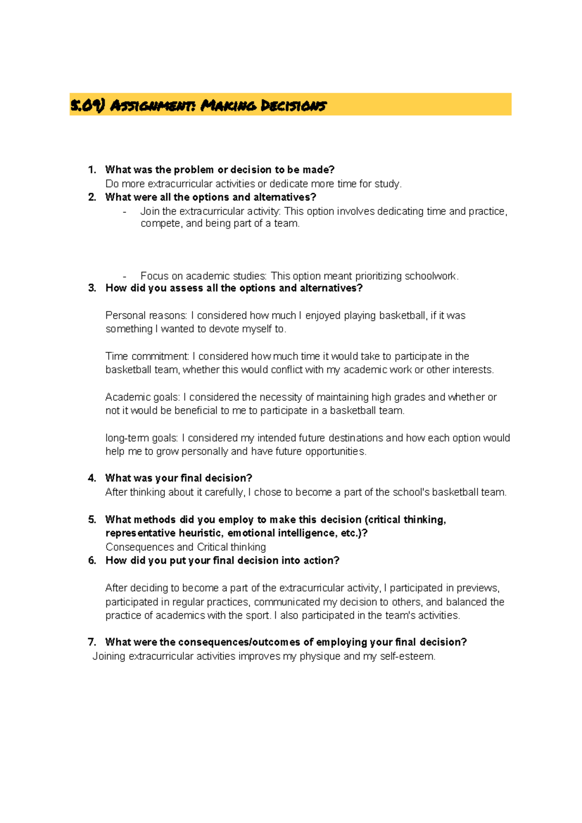 5 09 Assignment Making Decisions 5 Assignment Making Decisions 1