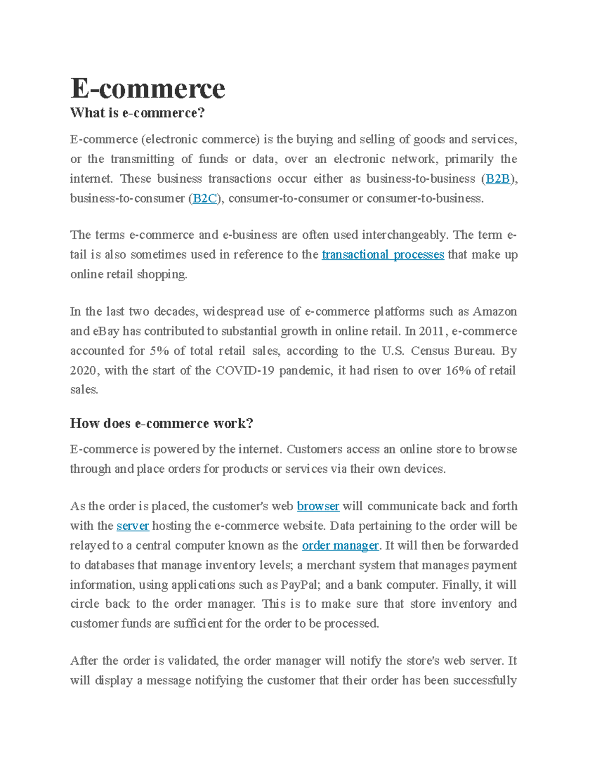 E-Commerce Overview - Management Information Systems - Studocu