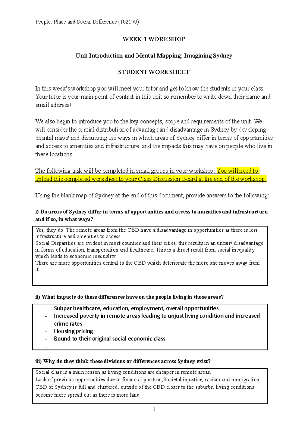 Week 1 Workshop worksheet - People, Place and Social Difference (102170 ...