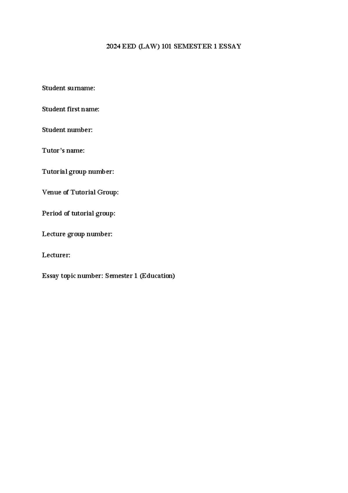 EED Law Argumentative Essay Template 2024 - 2024 EED (LAW) 101 SEMESTER ...