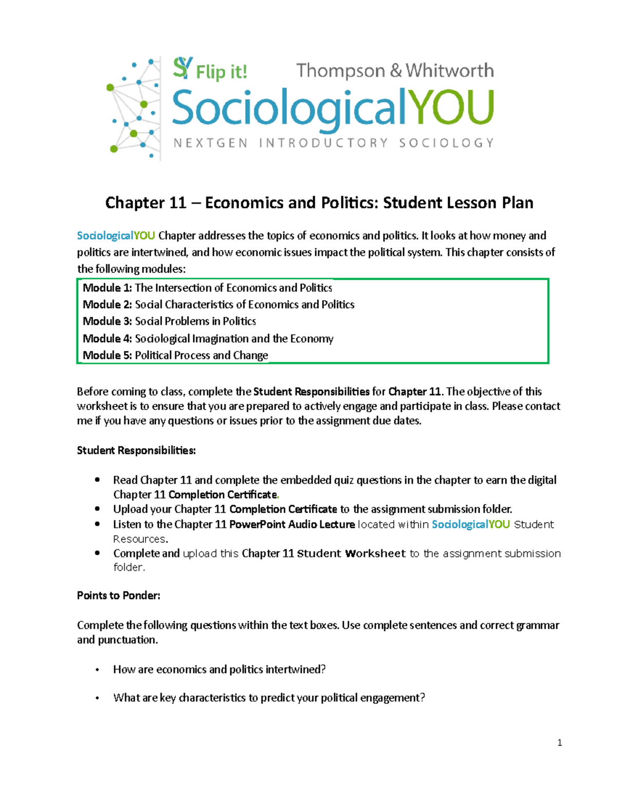 Chapter 11 Student Worksheet - Chapter 11 – Economics and Politics ...