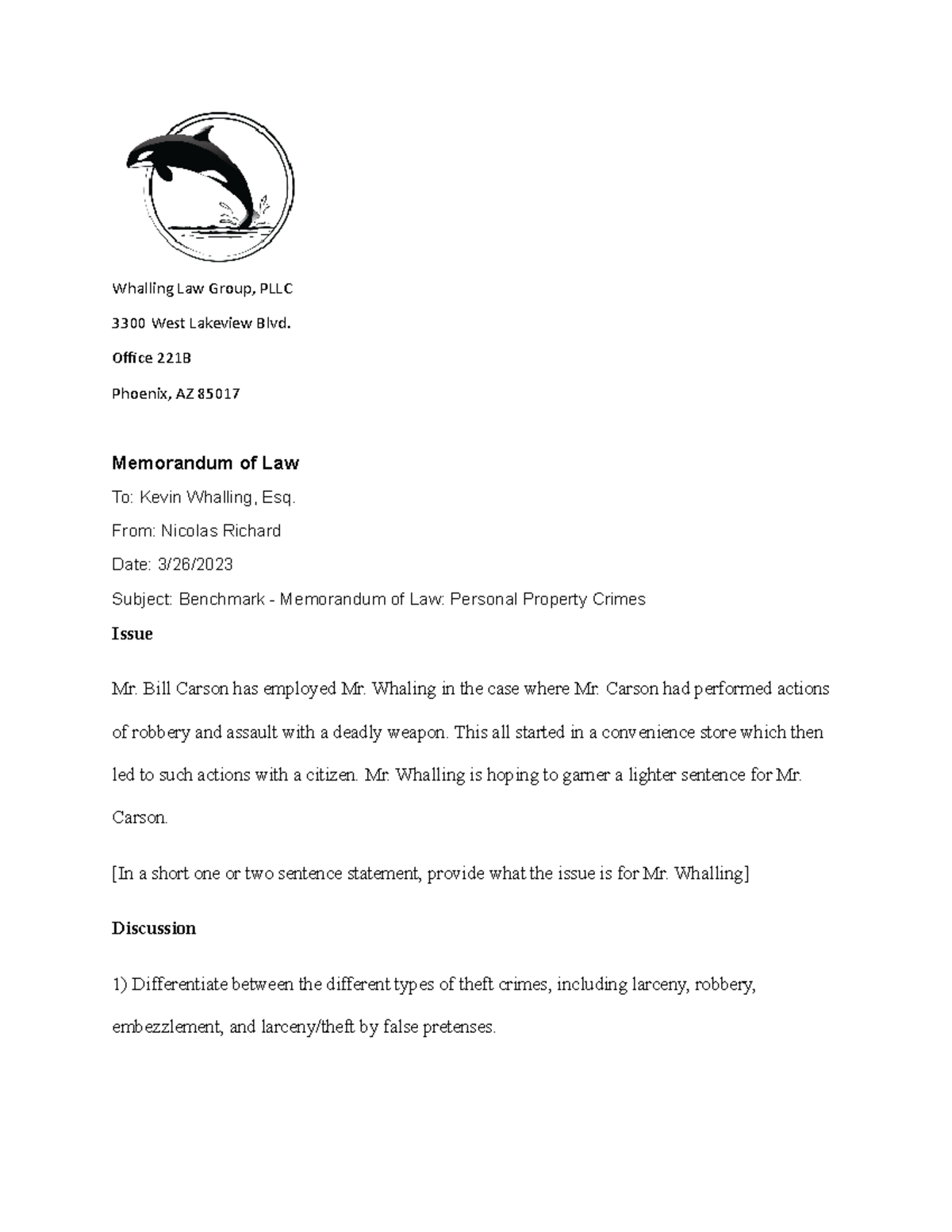 Personal property memorandum - Whalling Law Group, PLLC 3300 West ...