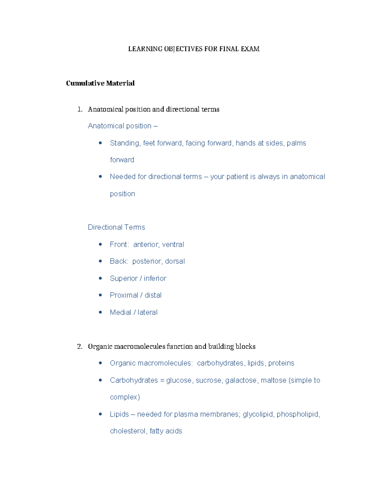 Learning Objectives Final Exam-Bio 117 - LEARNING OBJECTIVES FOR FINAL ...