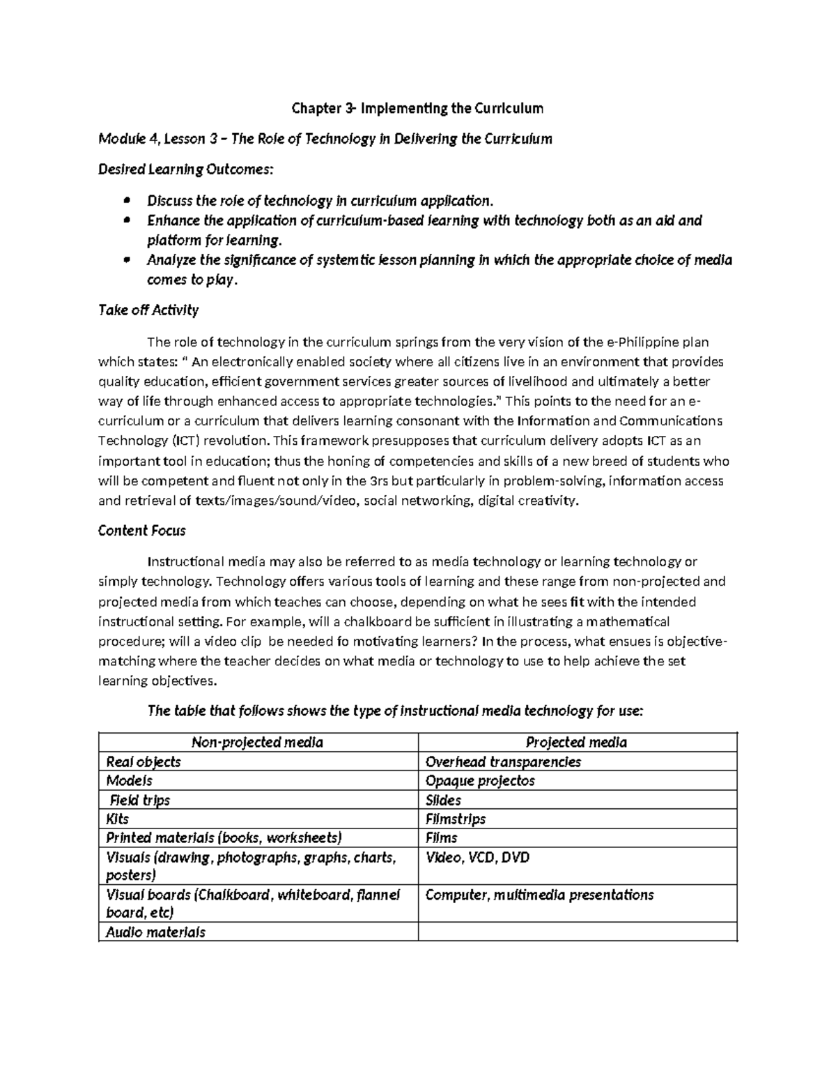 Chapter 3 Module 4Lesson 3 The Role of Technology - Chapter 3 ...