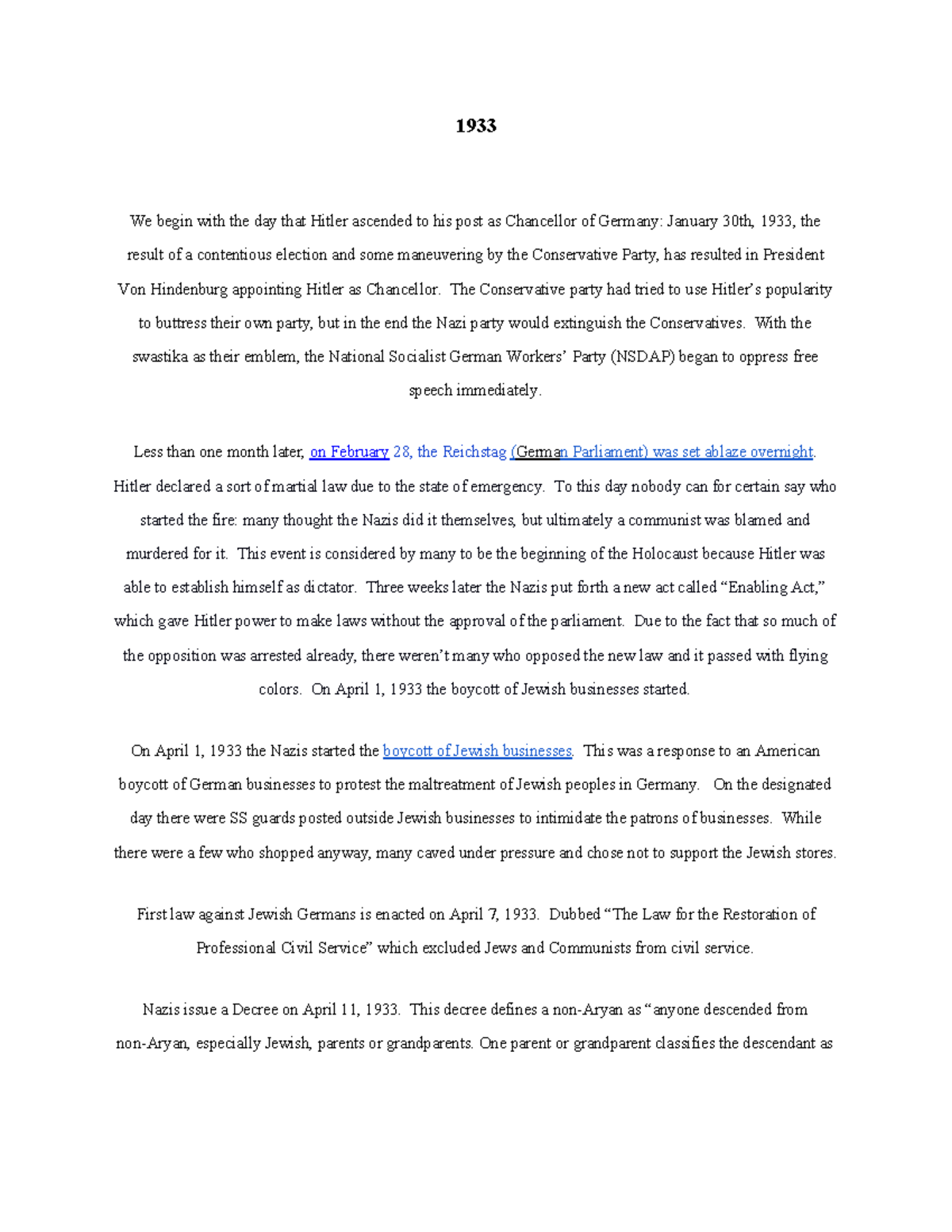 1933 in Holocaust History - 1933 We begin with the day that Hitler ...