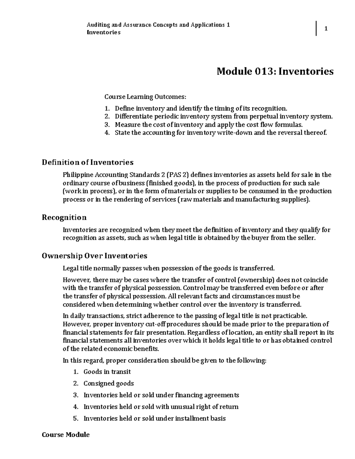 W13 Lesson 13 Inventories - Auditing and Assurance Concepts and ...