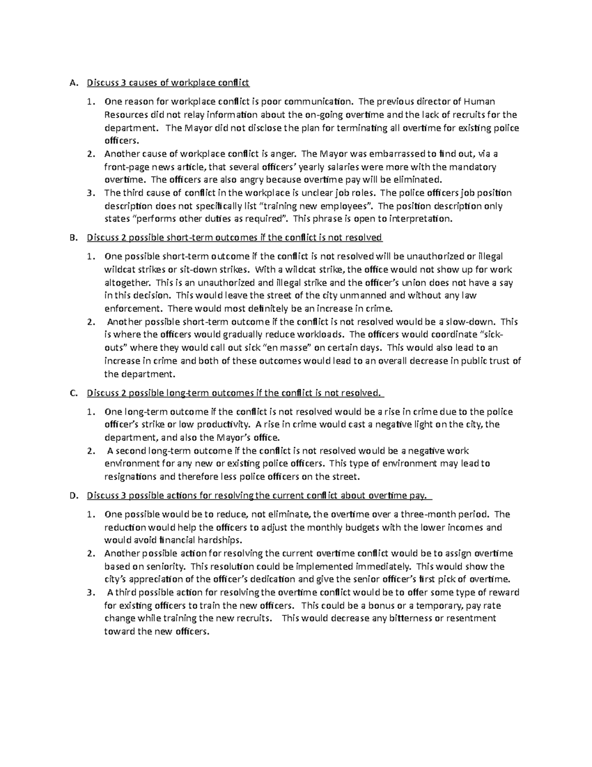 C234 WGU - C234 - A. Discuss 3 causes of workplace conlict One reason ...