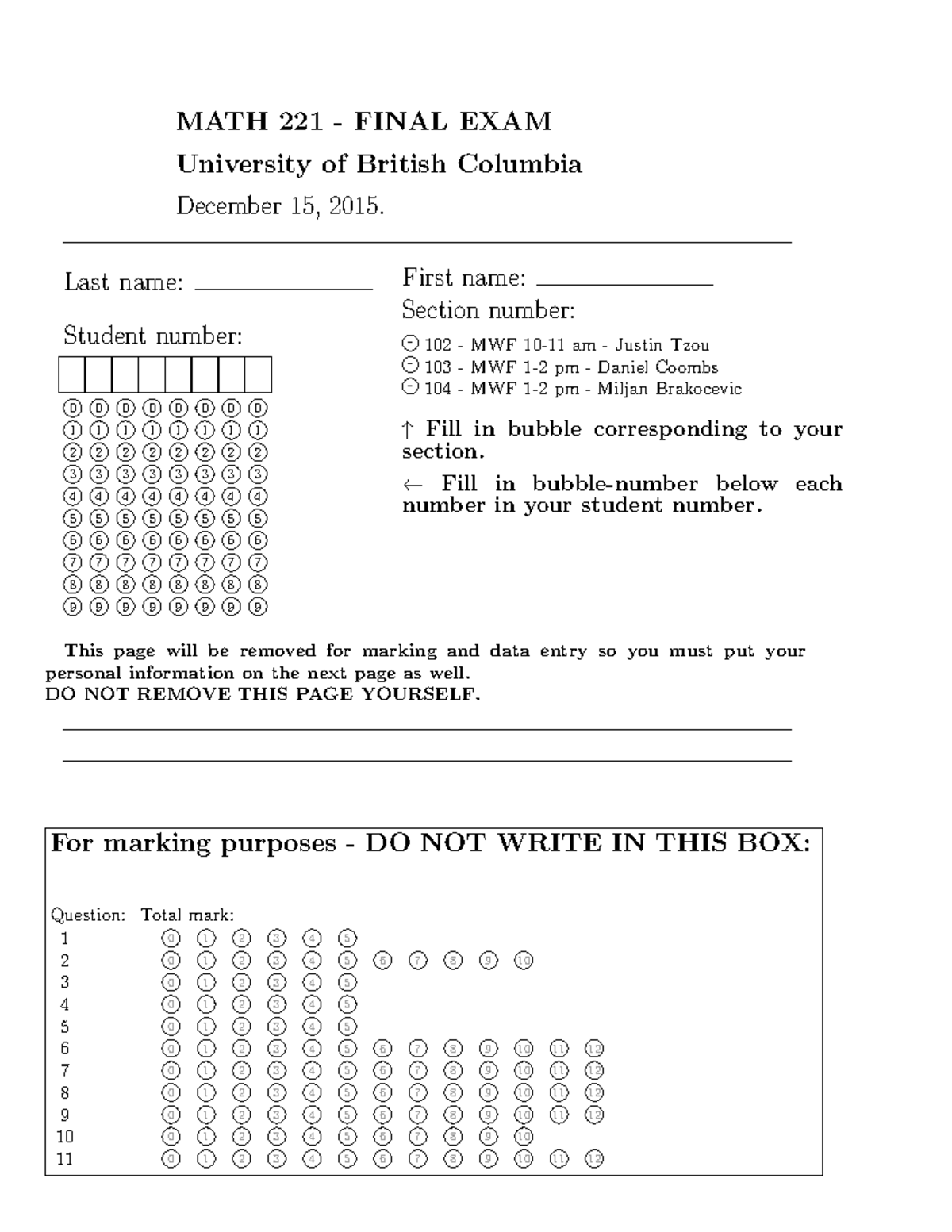 Exam 1 May 2015, questions and answers - MATH 221 - FINAL EXAM ...