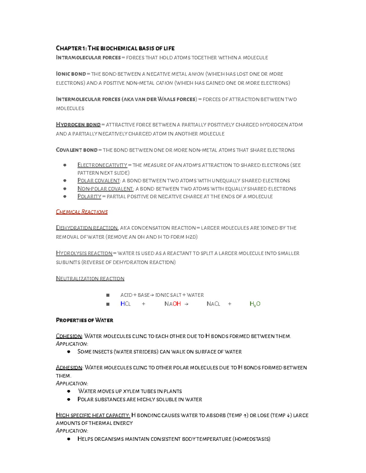 SBI4U Exam Study Notes Chapter 1-5 - Chapter 1: The biochemical basis ...