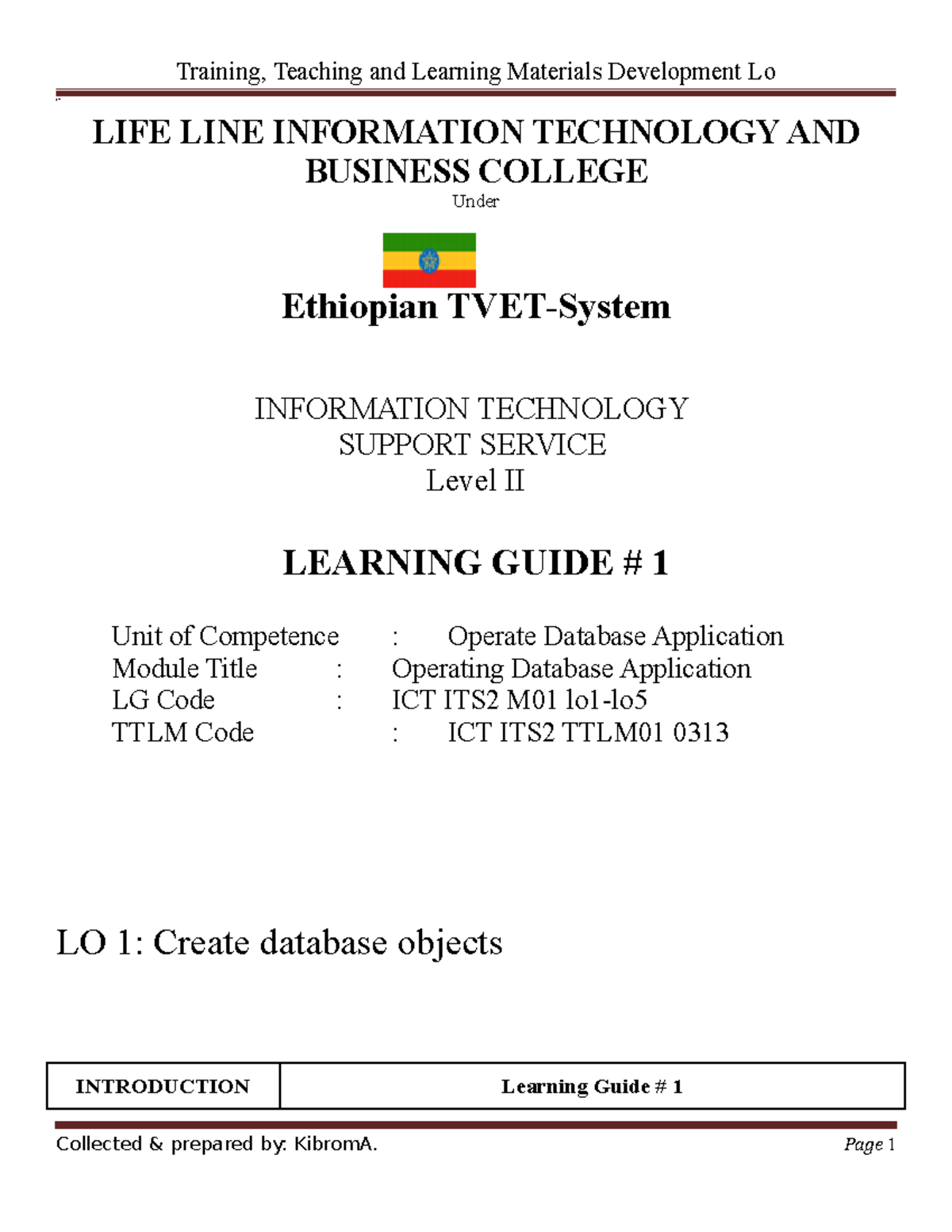 LO1 - yes LIFE LINE INFORMATION TECHNOLOGY AND BUSINESS COLLEGE Under ...