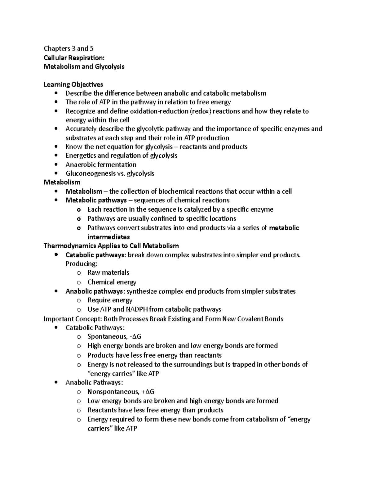 Chapters 3 and 5- cellular respiration part 1 - Chapters 3 and 5 ...