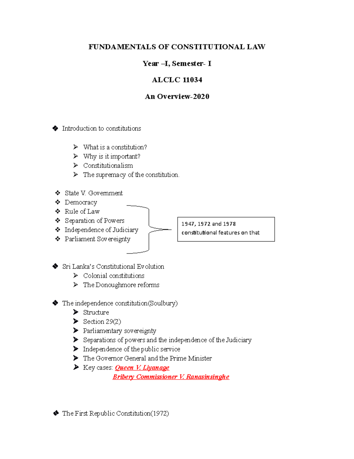 Fundamentals of Constitutional Laws Syllabus - FUNDAMENTALS OF ...