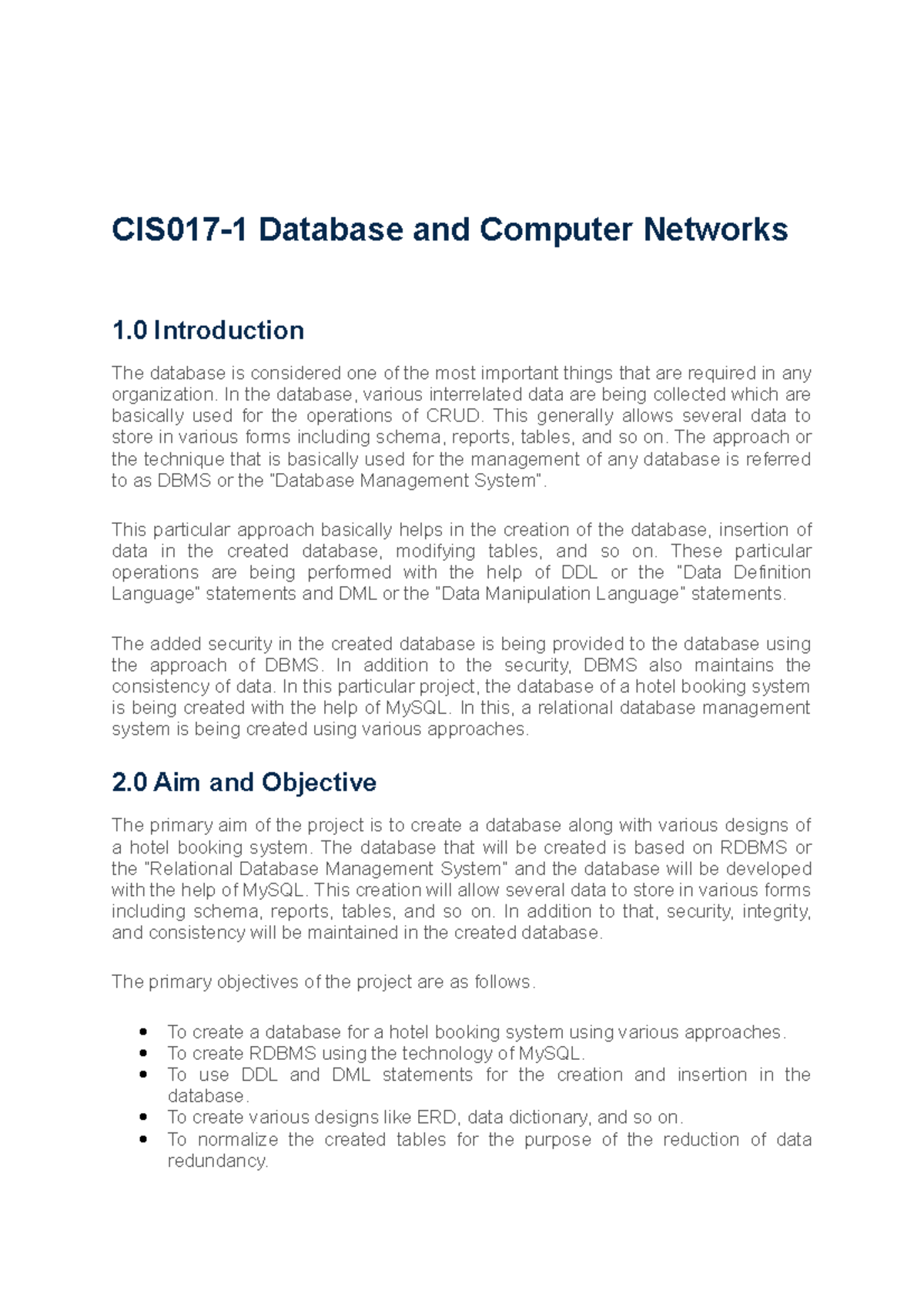 CIS017 - dcfvgbn - CIS017-1 Database and Computer Networks 1 ...