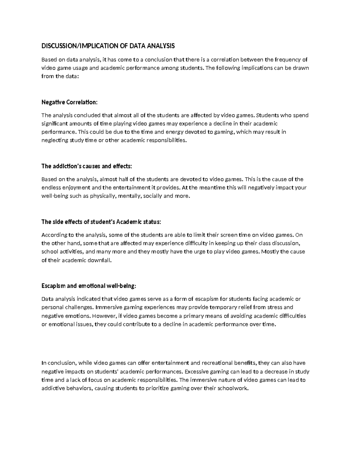 Conclusion and bibliography - DISCUSSION/IMPLICATION OF DATA ANALYSIS ...