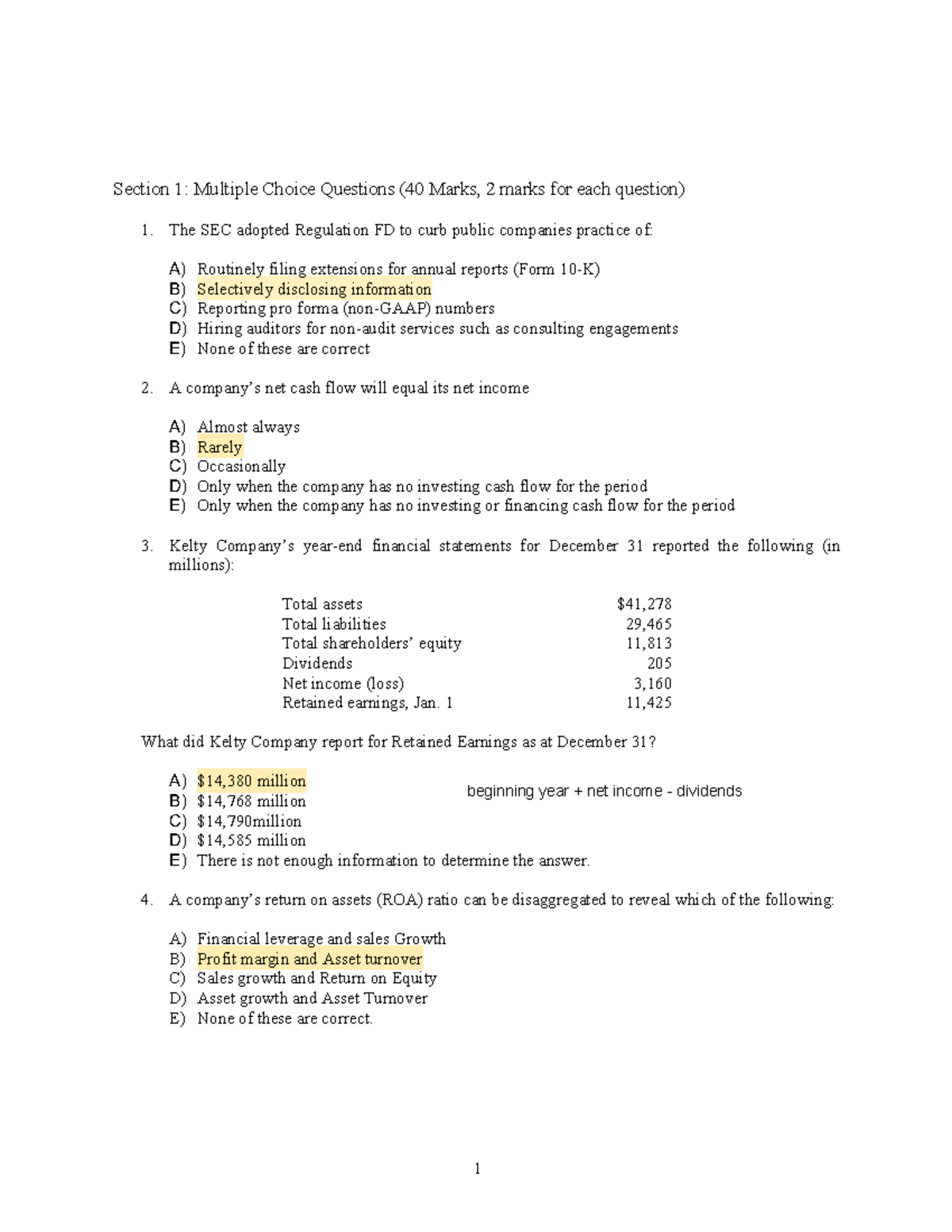 AFM 212 Fall 2024 Midterm MCQ questions - Section 1: Multiple Choice ...