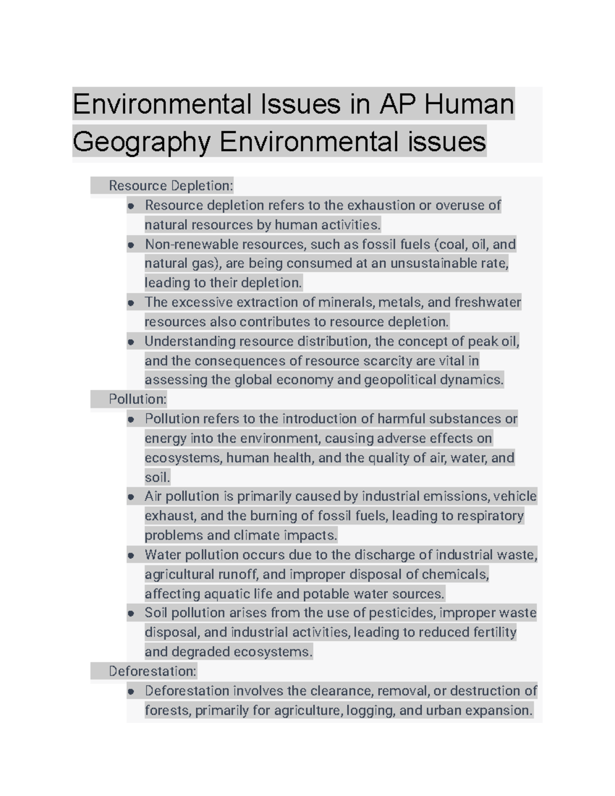 Environmental Issues in AP Human Geography Environmental issues ...