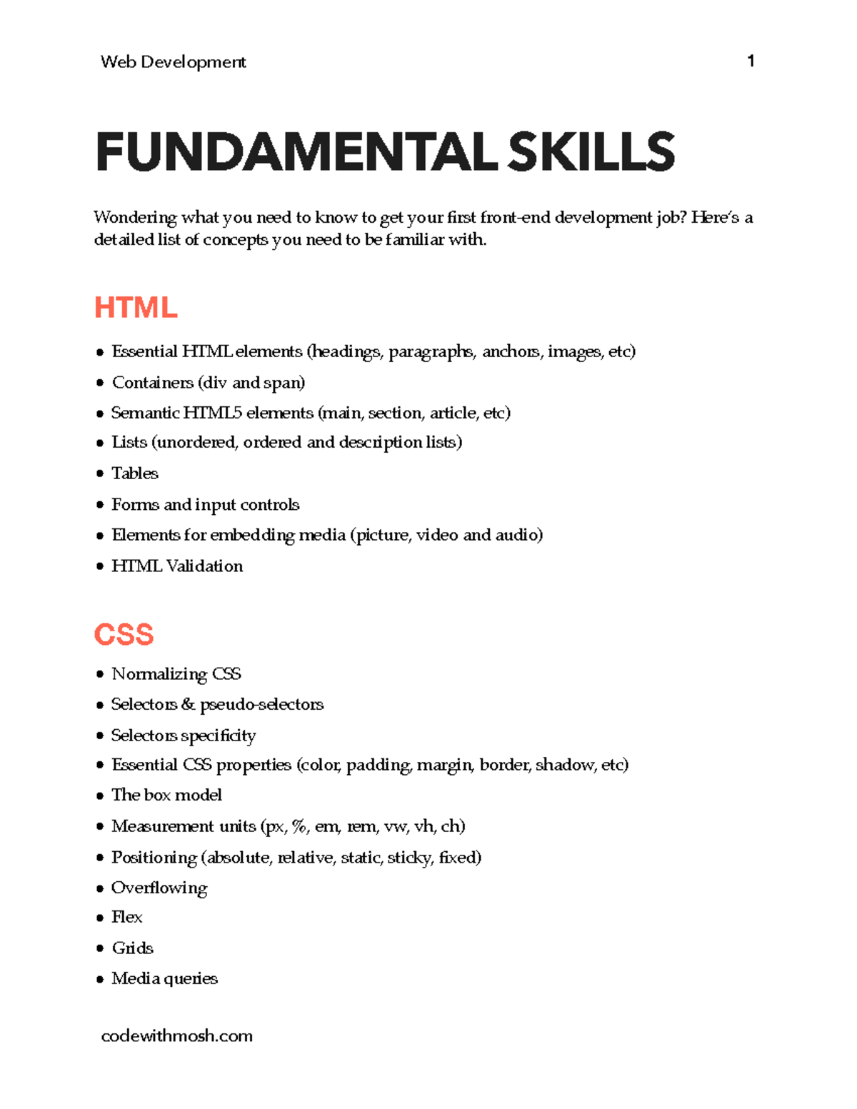 Fundamental Web Development Skills Web Development 1 Codewithmosh Fundamental Skills Html 