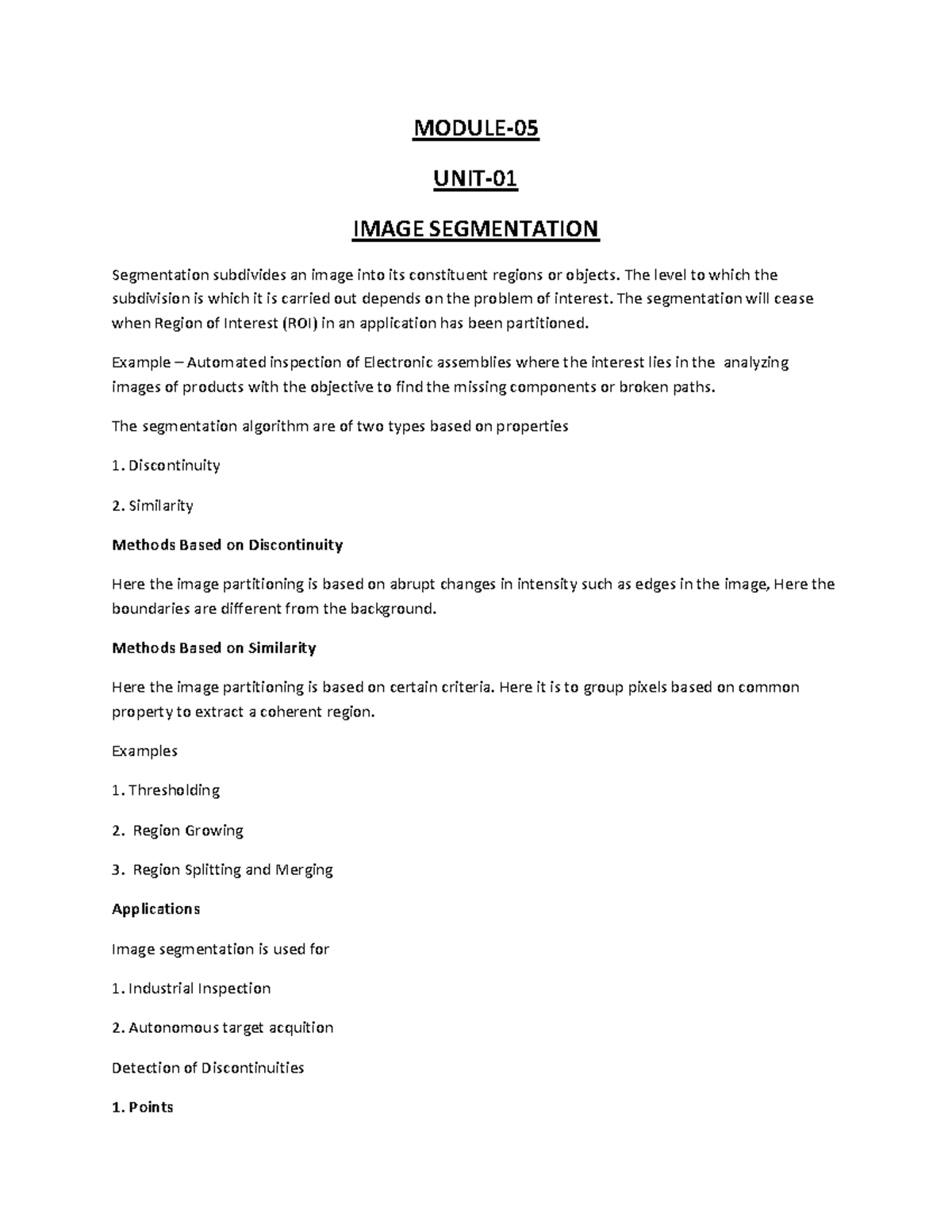 Module 5 unit 1 - NIL - MODULE- UNIT- IMAGE SEGMENTATION Segmentation ...