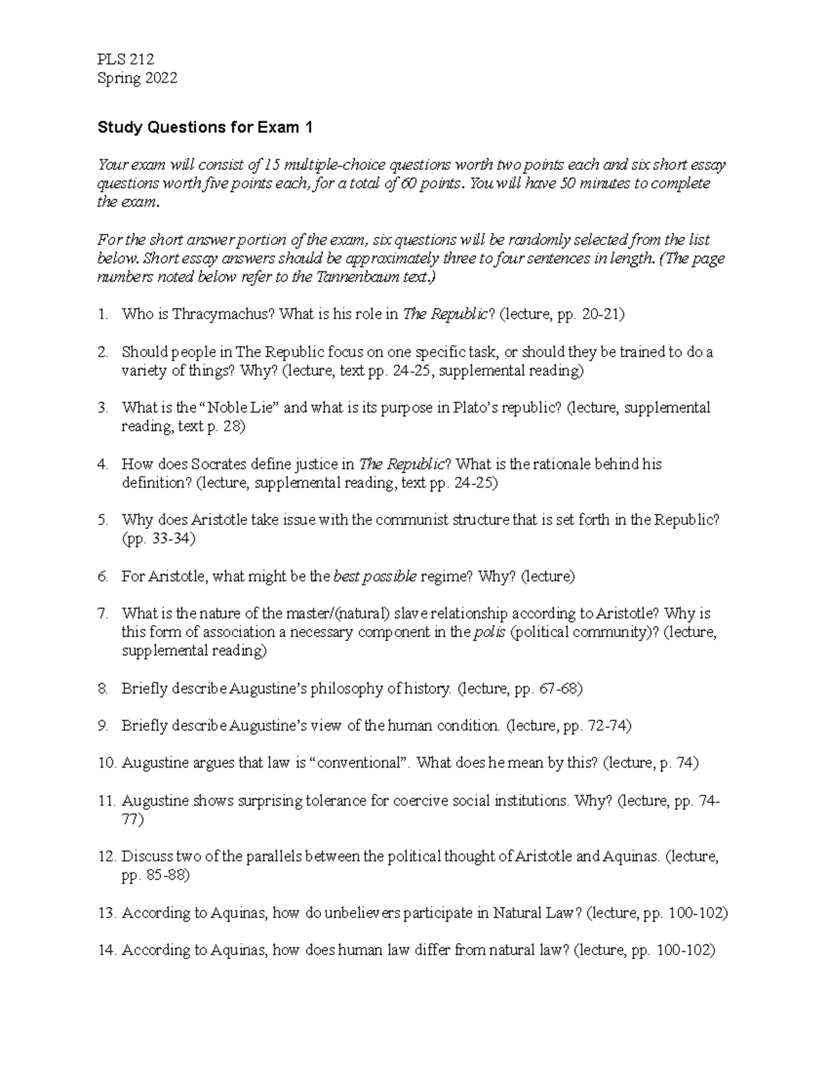 PLS 212 Exam 1 Questions - PLS 212 Spring 2022 Study Questions for Exam ...