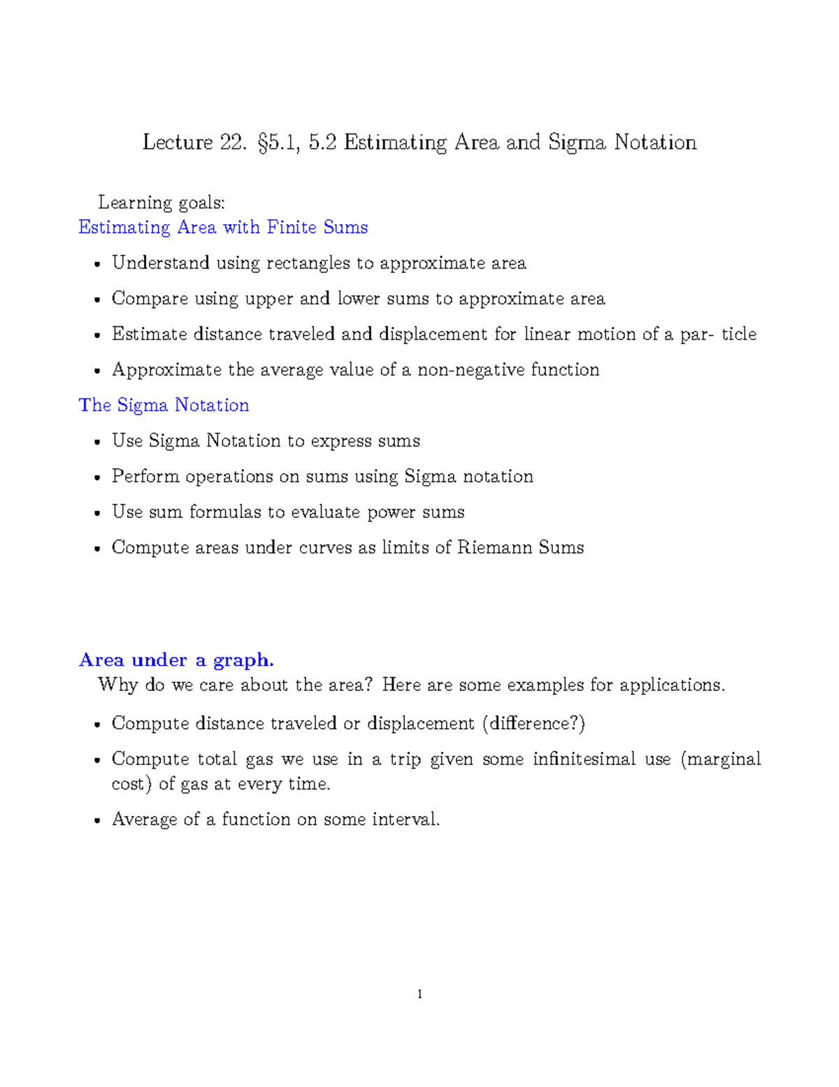 Lecture 22 after Class - Lecture 22. §5, 5 Estimating Area and Sigma ...
