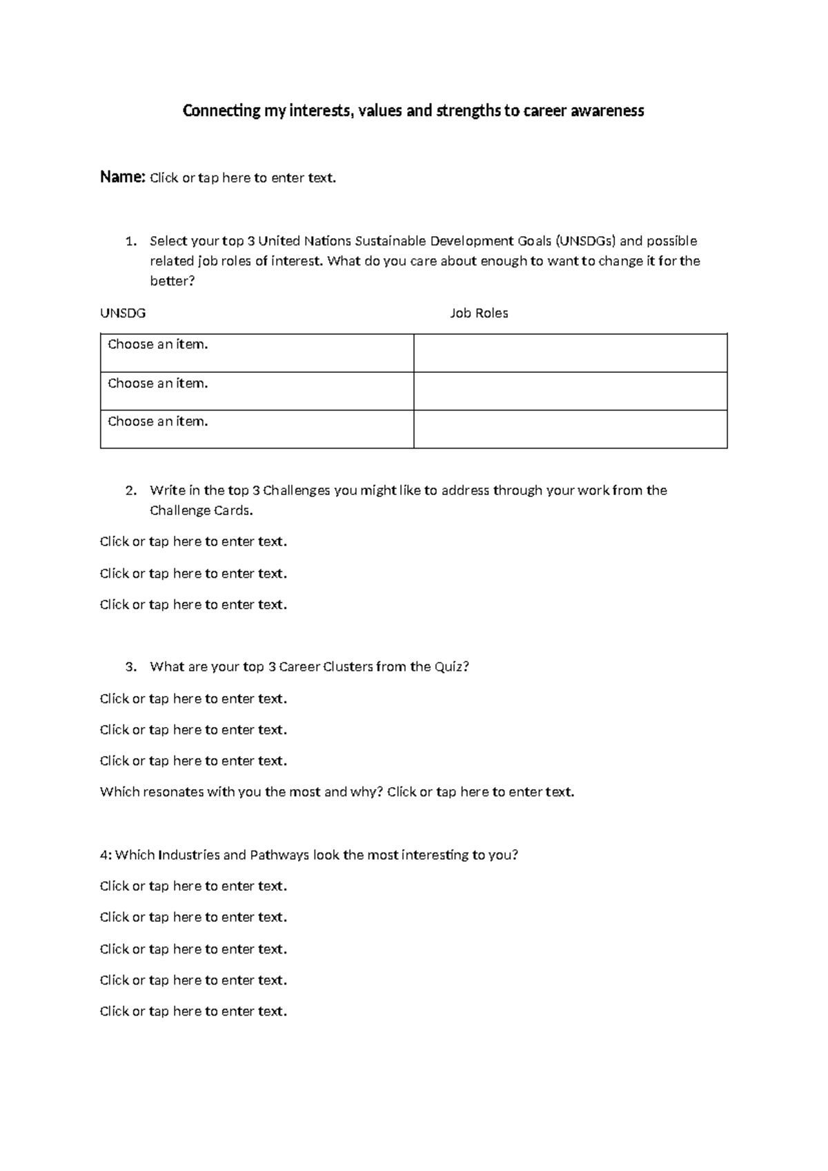 Career Awareness Worksheet Lesson 2 - Connecting my interests, values ...