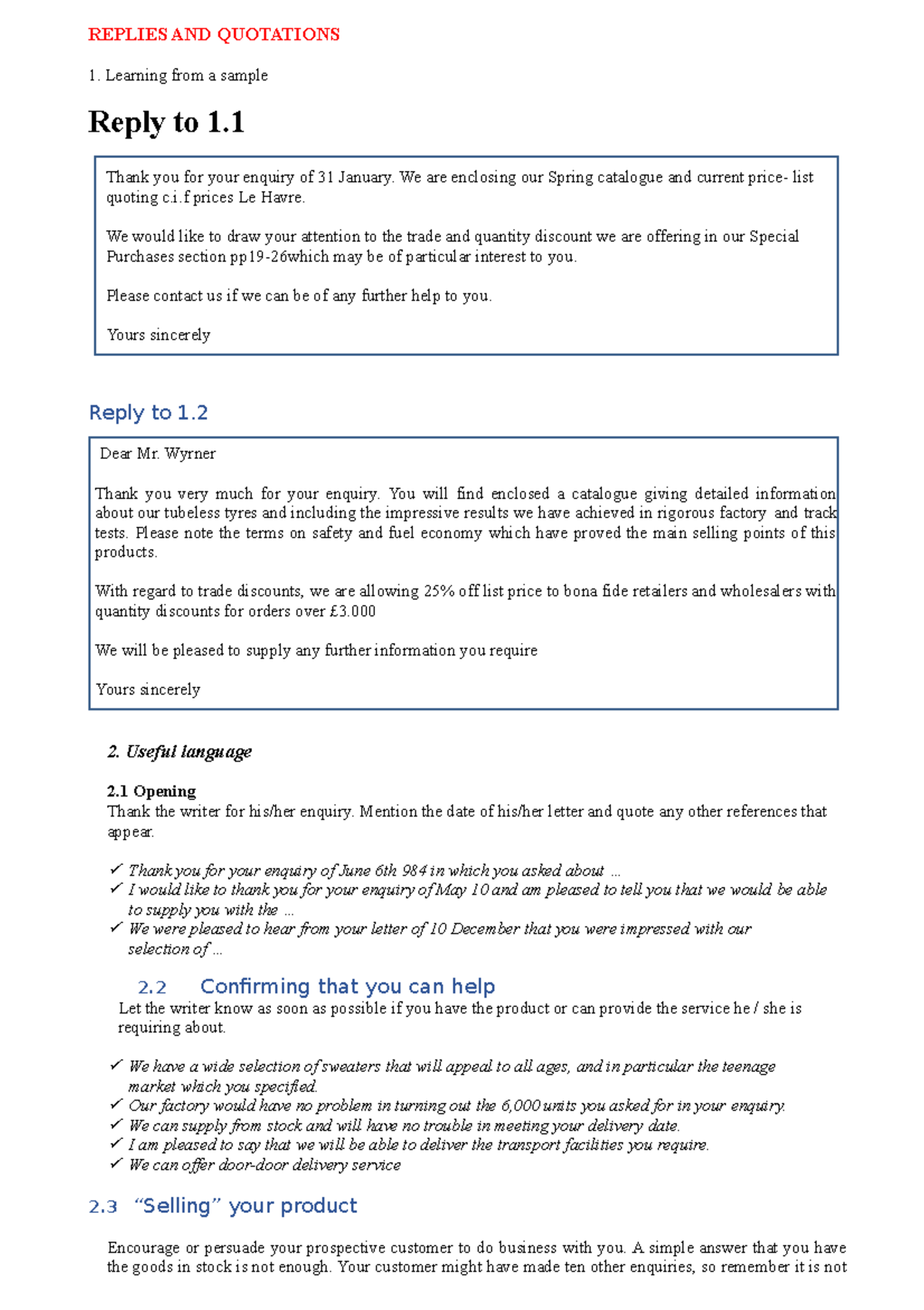 Replies AND Quotations - REPLIES AND QUOTATIONS Learning from a sample ...