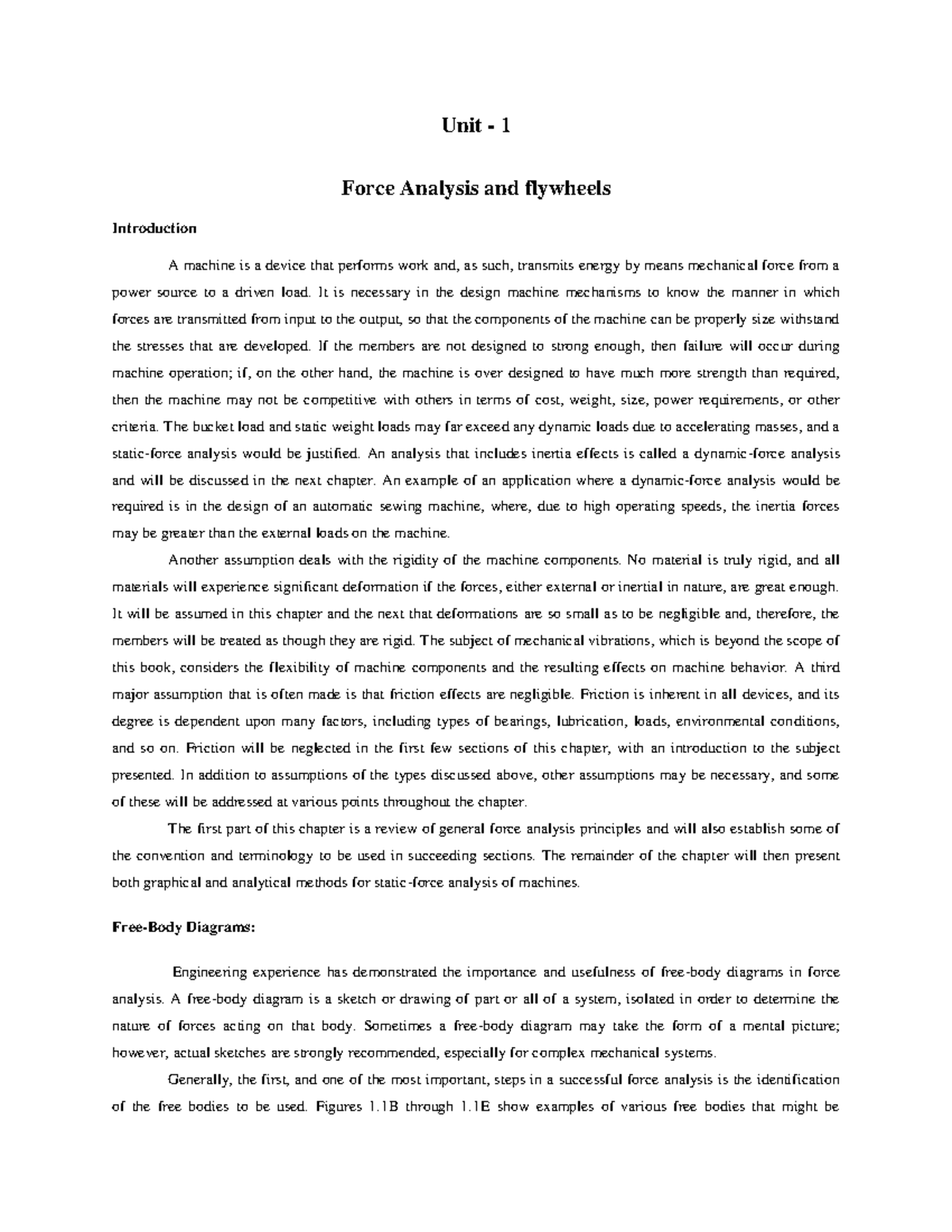 1 a. Unit-I Static Force Analysis-1-1-21 - Unit - 1 Force Analysis and ...