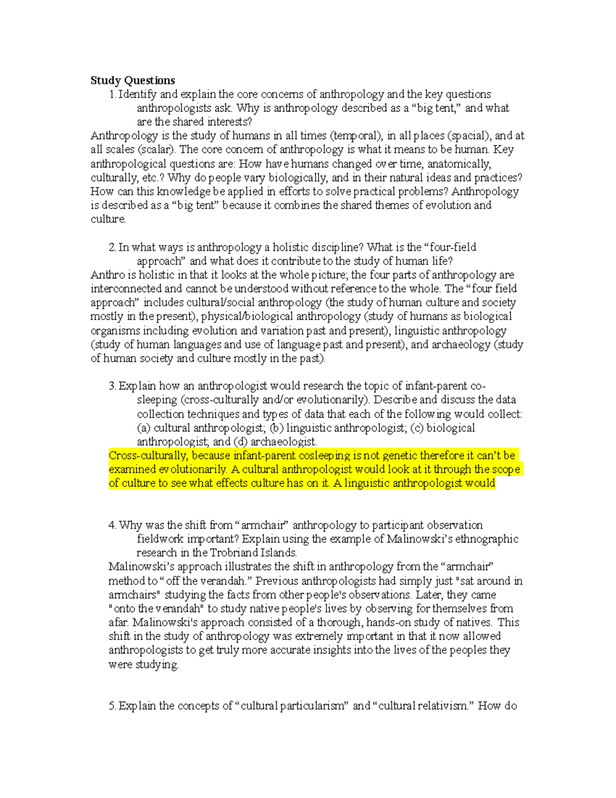 EXAM 1 Study Guide - Summary Intro To Anthropology (Lec) - Study ...