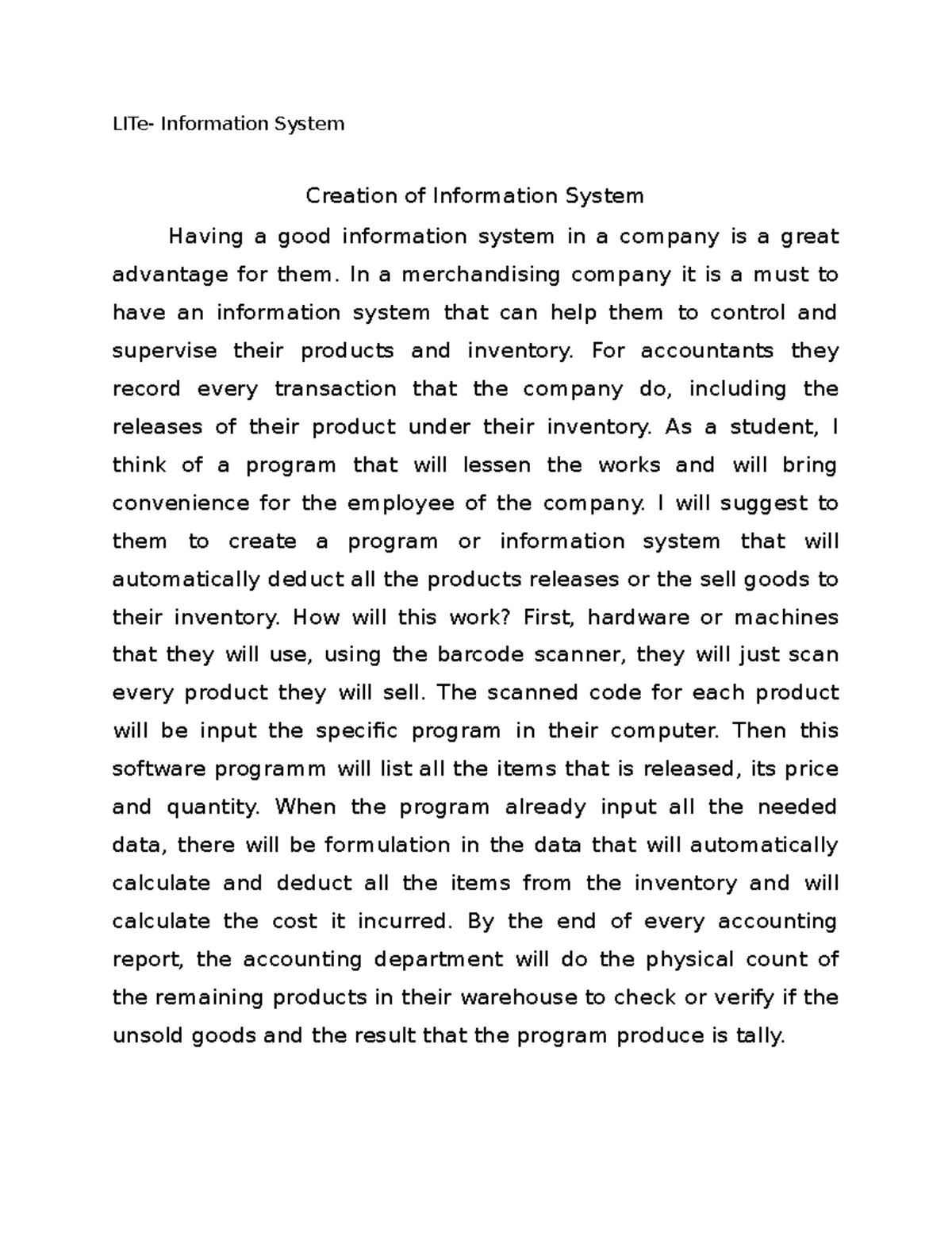LITe- Act5 - information system essay - LITe- Information System ...