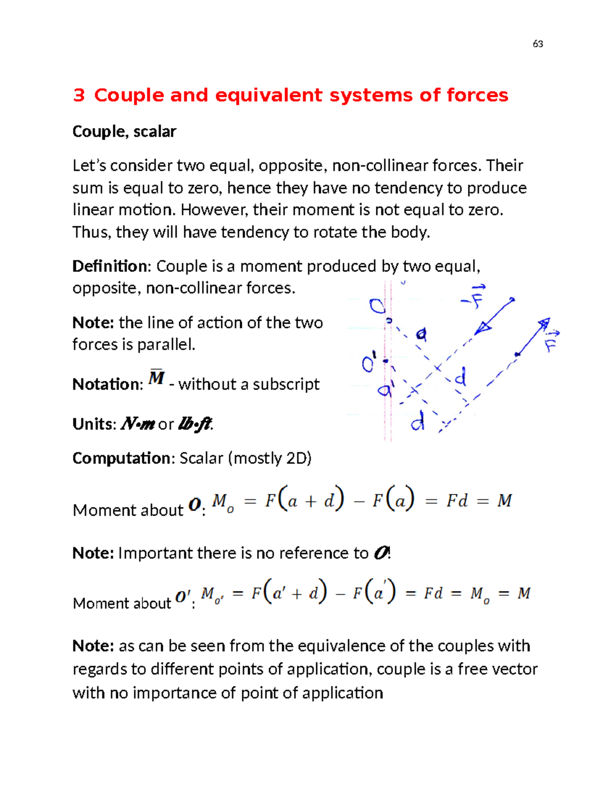 3a couples and equivalent systems of forces - 3 Couple and equivalent systems of forces Couple ...