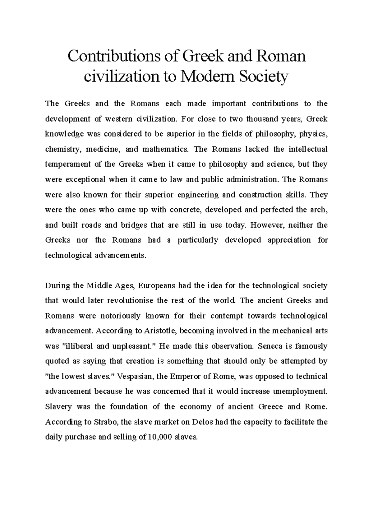 Contributions of Greek and Roman civilization to Modern Society - For ...
