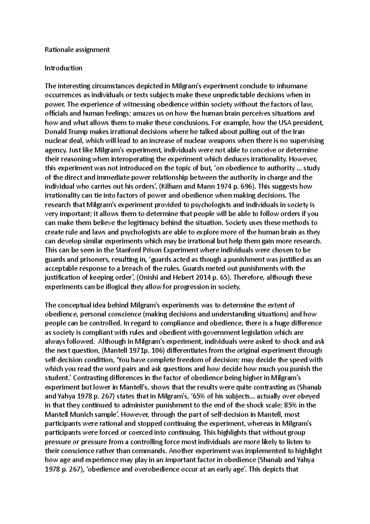 Rationale assignment - Rationale assignment Introduction The ...