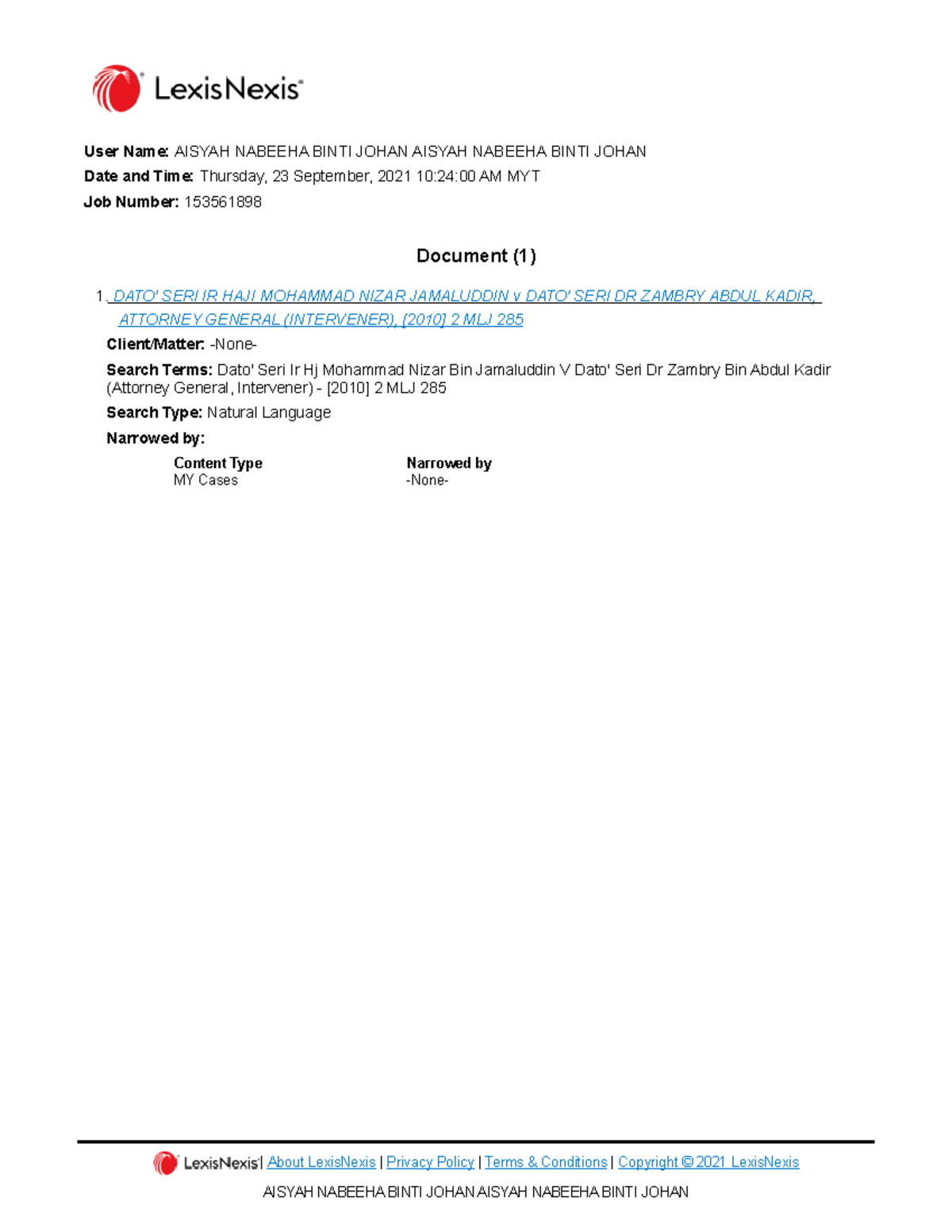 DATO’ SERI IR HAJI Mohammad Nizar Jamaluddin - User Name: AISYAH ...