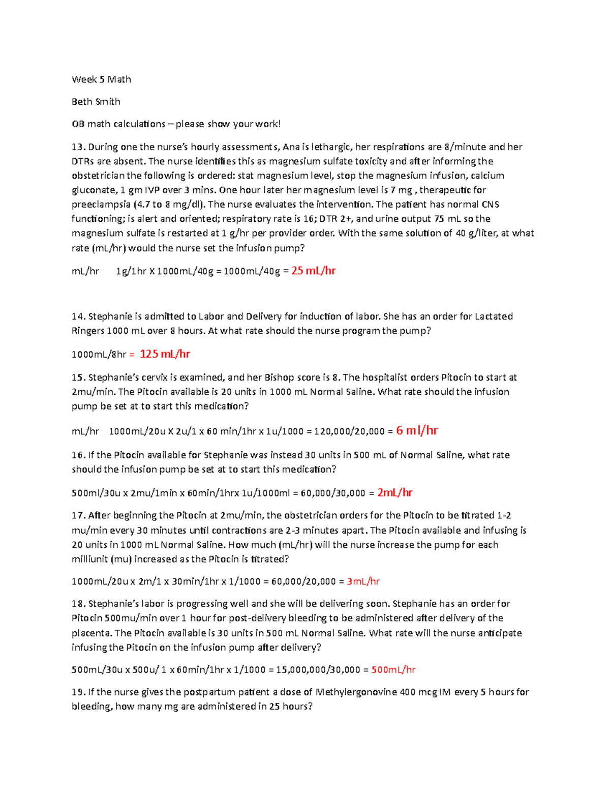 Week5OBMath Beth Smith - Week 5 Math Beth Smith OB math calculations ...