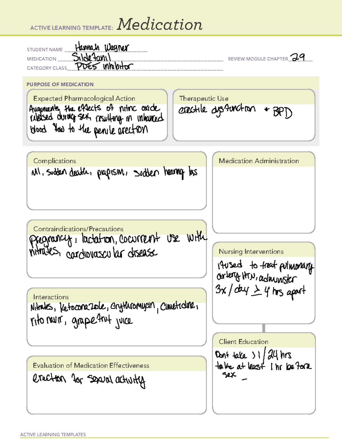 ATI Sildafanil - Summary Mdc III - ACTIVE LEARNING TEMPLATES Medication ...