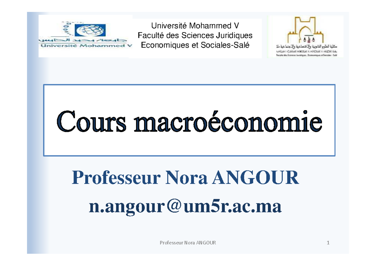 Cours macro économie - Université Mohammed V Faculté des Sciences Juridiques Economiques et ...