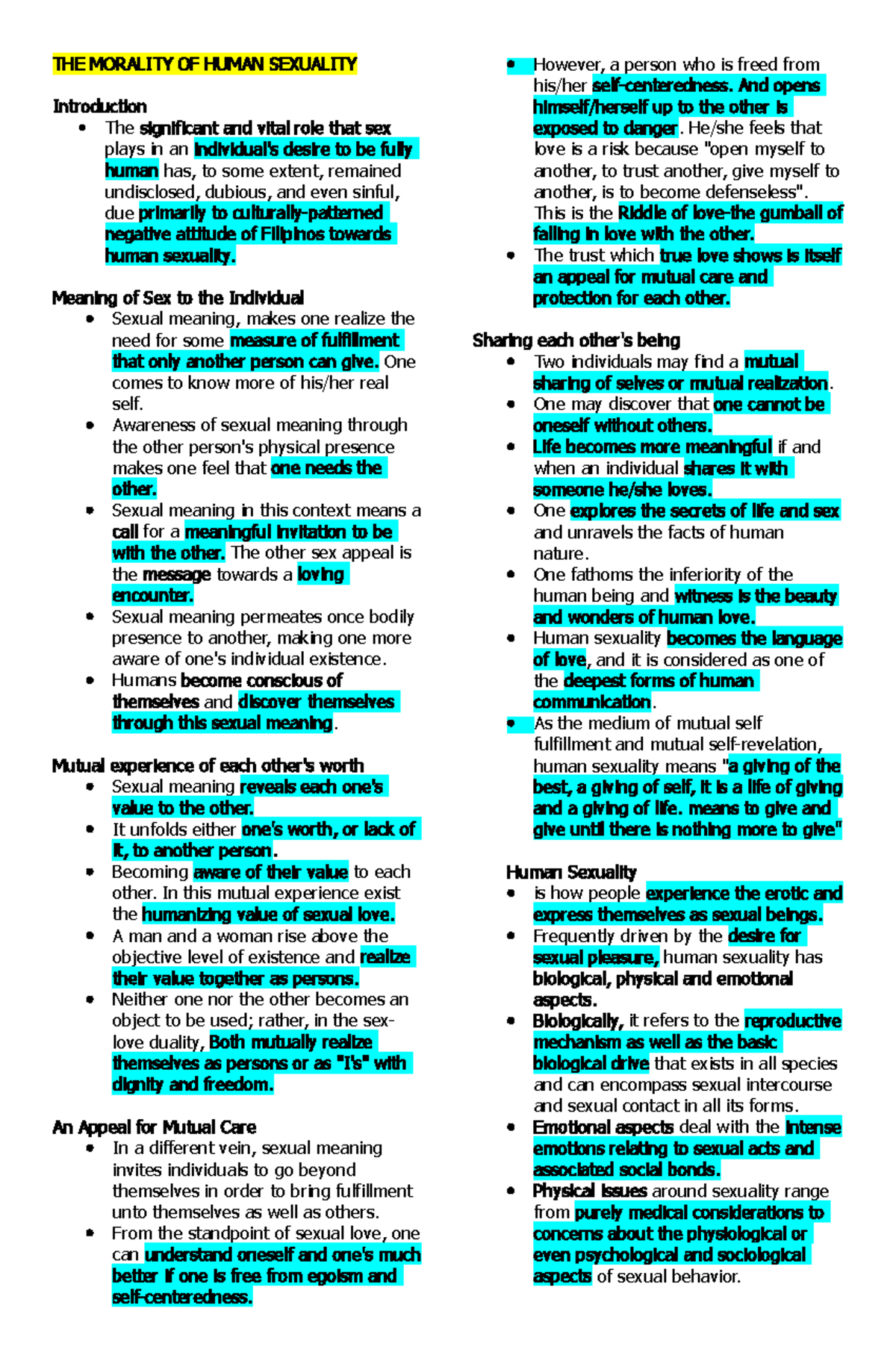 Bioethics - Human Sexuality - THE MORALITY OF HUMAN SEXUALITY ...