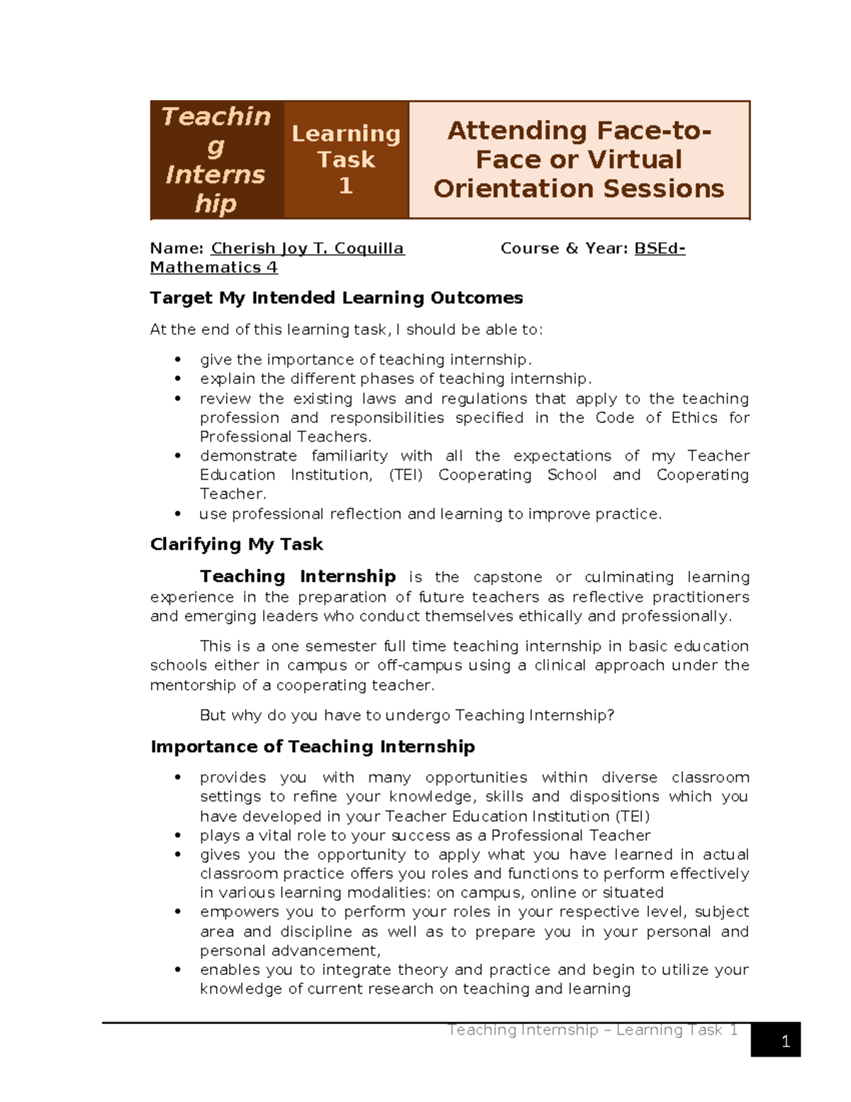 Learning-Task-1 - Teaching Internship – Learning Task 1 Teachin g ...